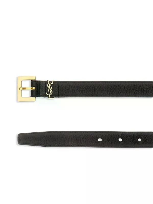 Saint Laurent Cassandre Thin Belt In Grained Leather - Black