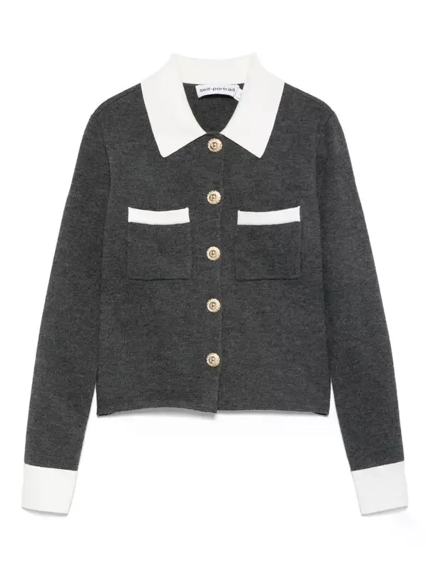 SELF-PORTRAIT Cropped Cardigan With Contrasting Trim - Grey