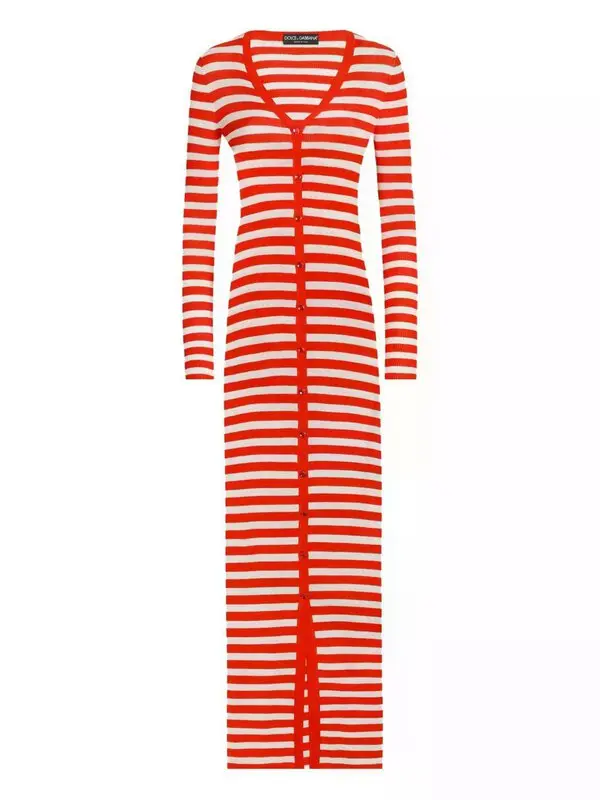Dolce & Gabbana Striped Knitted Maxi Dress - Red