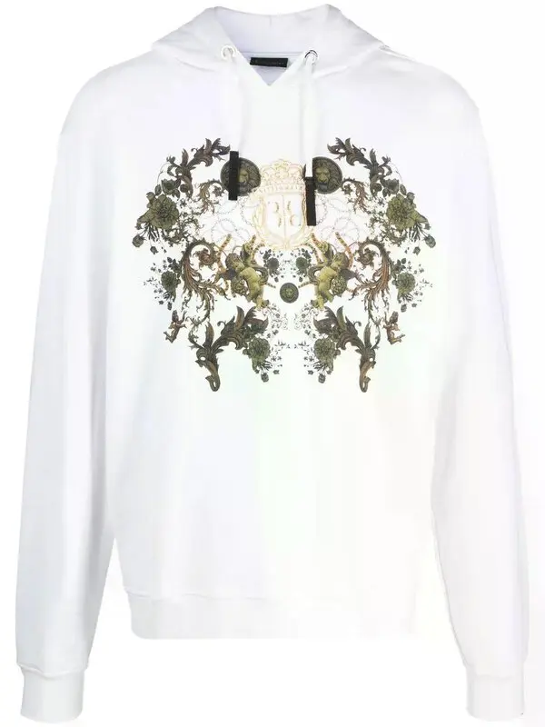BILLIONAIRE Logo-crest Drawstring Hoodie - White