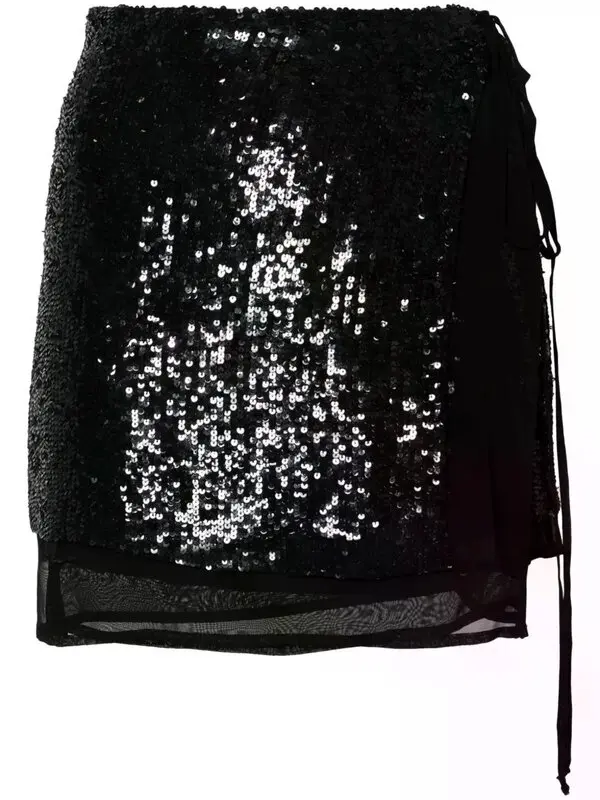 P.a.r.o.s.h Sequinned Wrap Mini Skirt - Black