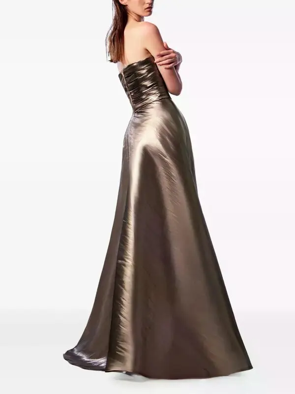 GABY CHARBACHY Strapless Draped Gown With High Slit