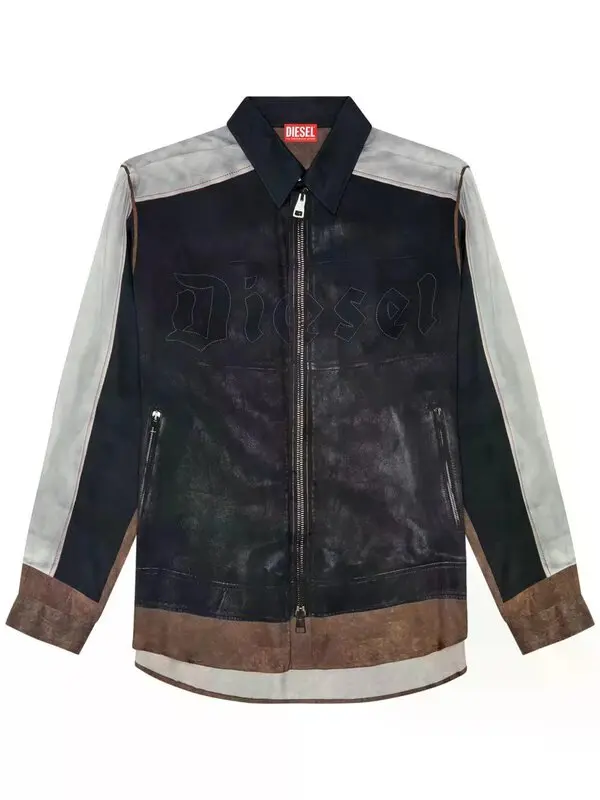 DIESEL® Logo-print Zip-up Shirt - Black
