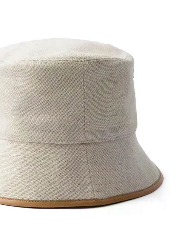 Prada Logo Embroidered Linen Blend Bucket Hat
