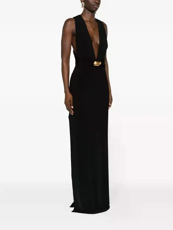 TOM FORD Sleeveless Plunge Gown With Gold-tone Appliqu