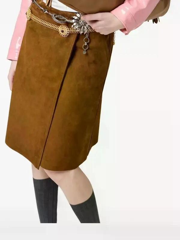 Miu Miu Suede Wrap Skirt - Brown