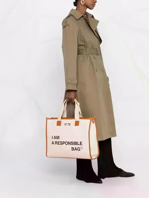 V°73 Logo Print Tote Bag - Neutrals