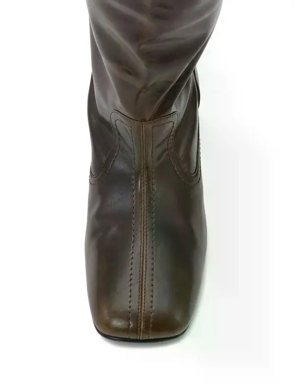 GANNI Slouched Knee-high Leather Boots With Contrasting Buckle Detail