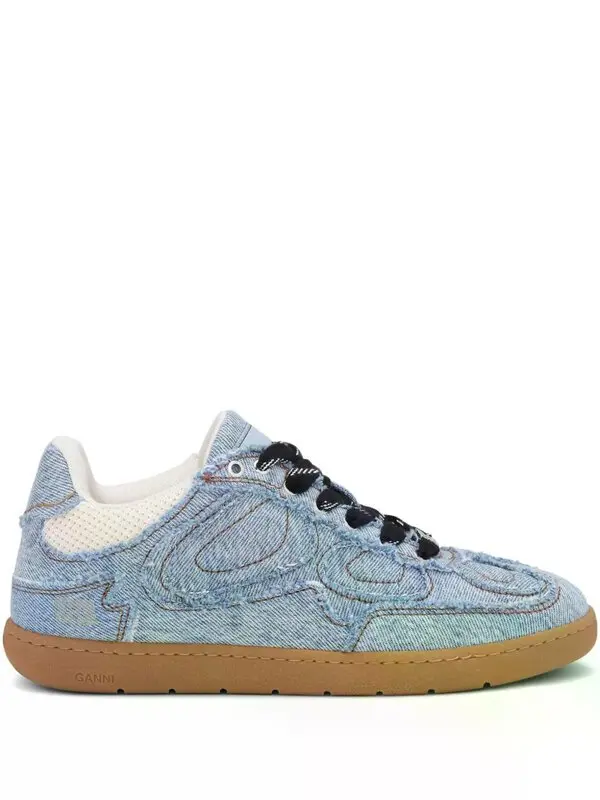GANNI Paneled Raw-edge Lace-up Sneakers - Blue