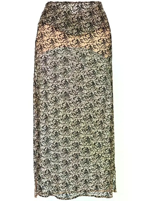 Attico Embroidered Semi-sheer Ankle Length Skirt - Brown