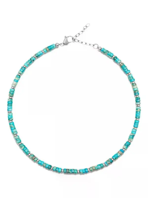 NIALAYA JEWELRY Turquoise Beaded Choker Necklace - Silver