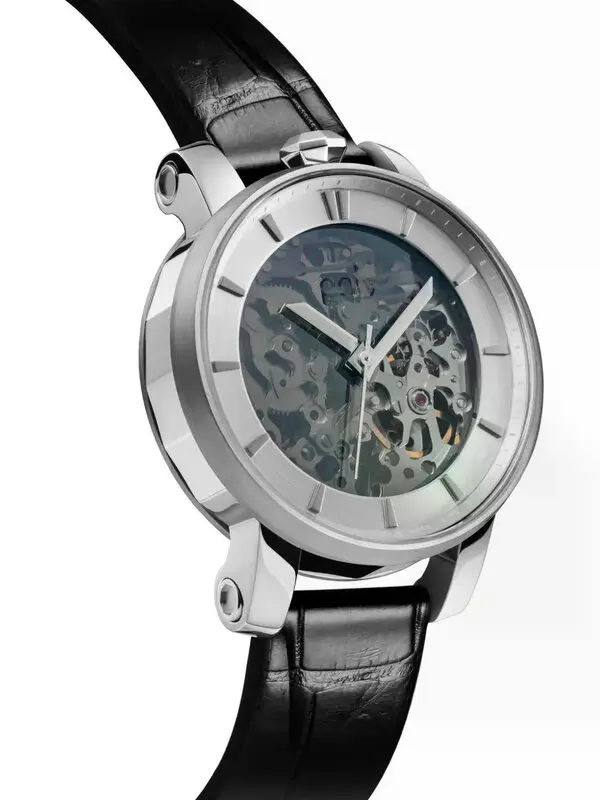 FOB PARIS Skeleton Dial Leather Strap Watch