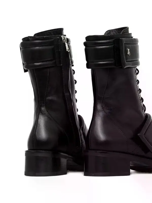 Patrizia Pepe Leather Combat Boots With Side Zip And Touch-strap Fastening