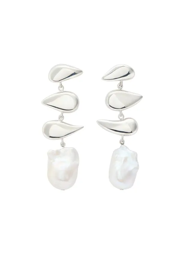 Agmes Flora Pearl Drop Earrings - Silver