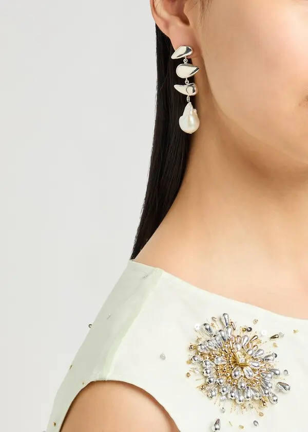 Agmes Flora Pearl-embellished Sterling Drop Earrings