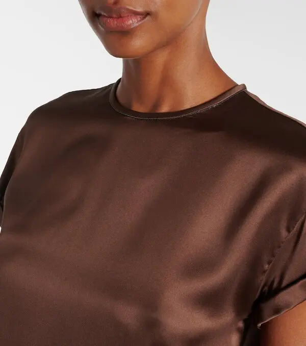 Brunello Cucinelli Monili Silk-blend Satin T-shirt