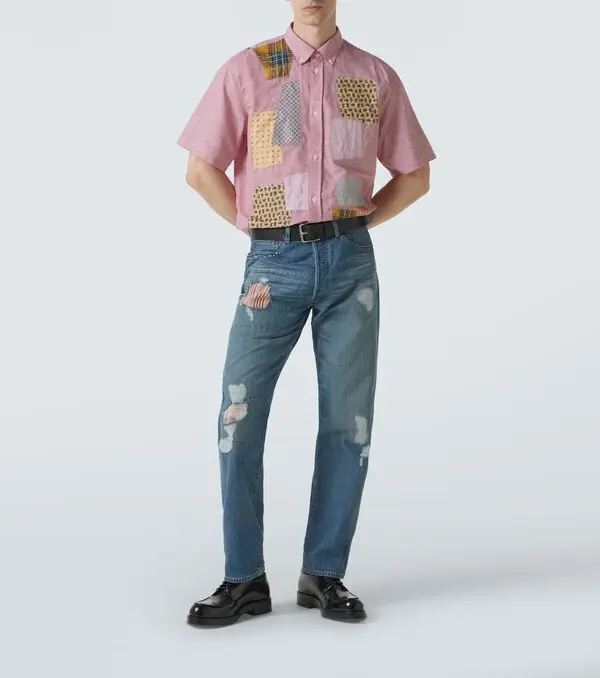 Junya Watanabe Patchwork Linen And Cotton Bowling Shirt