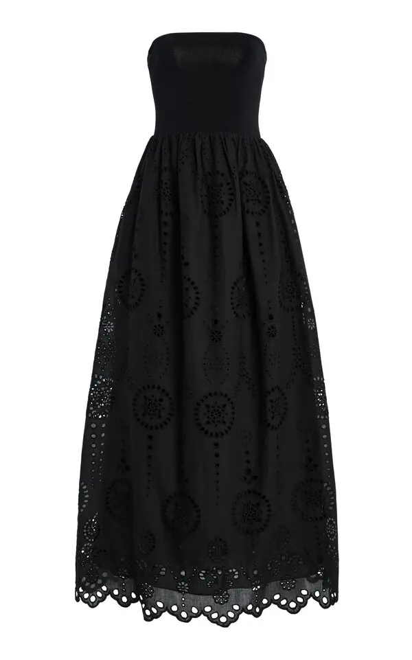 Matteau Knit And Broderie Anglaise Cotton Midi Dress - Black