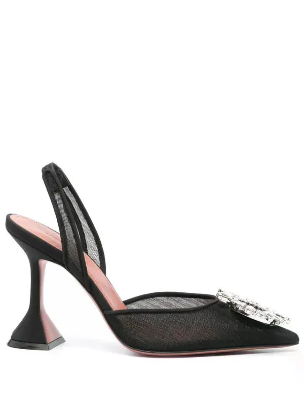 Amina Muaddi 90mm Begum Glass Slingback Pumps - Black
