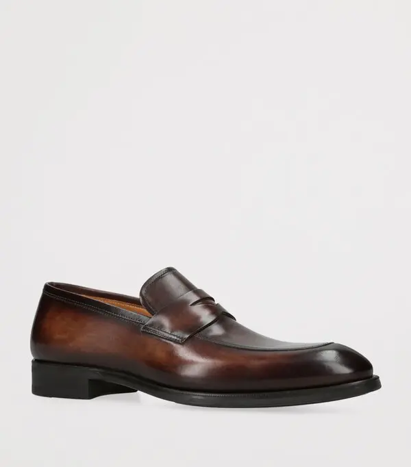 Magnanni Leather Madison Penny Loafers - Beige