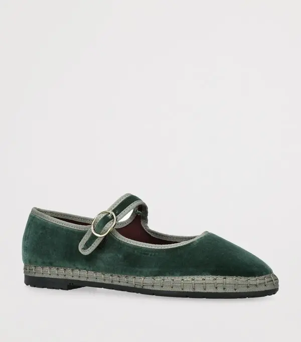 FLABELUS Velvet Mary Janes With Buckle Fastening - Green