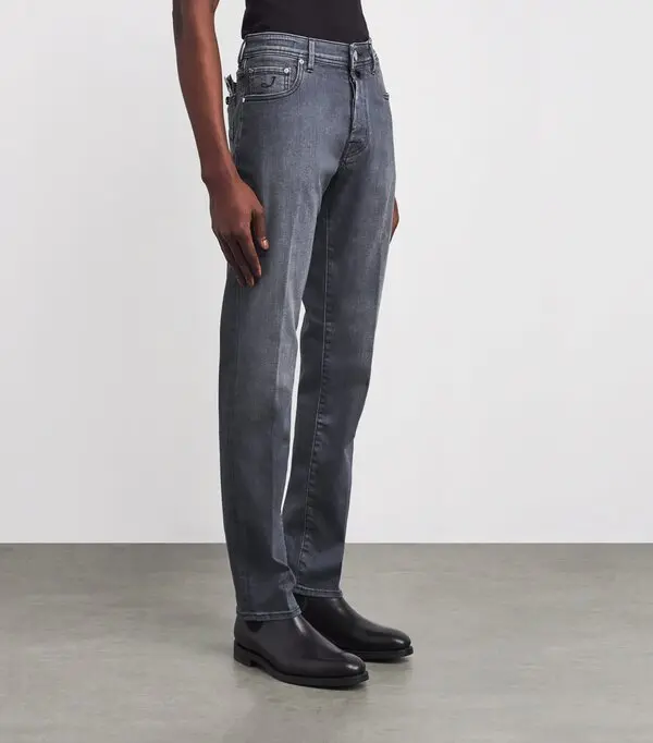 Jacob Cohen Limited Edition Ostrich Leather-patch Slim Bard Jeans - Grey