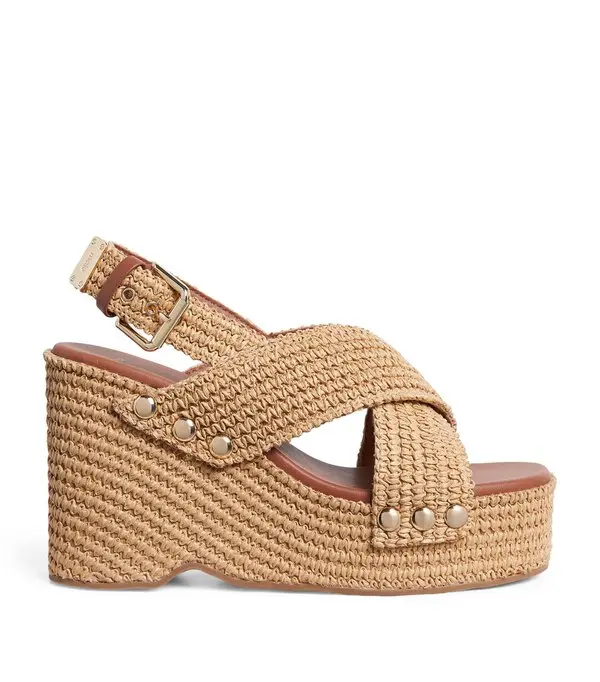 Maje Raffia-effect Wedge Sandals