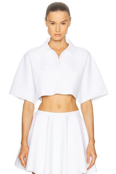 Alaïa Cropped Ponte Knit Polo Top - Blanc