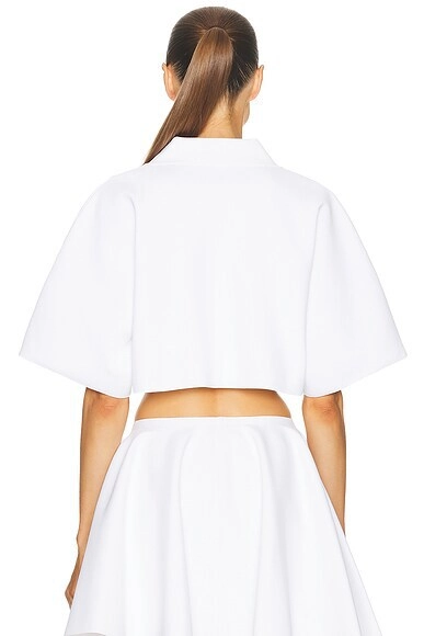 Alaïa Cropped Ponte Knit Polo Top - Blanc