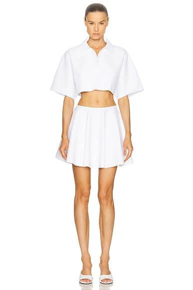 Alaïa Cropped Ponte Knit Polo Top - Blanc