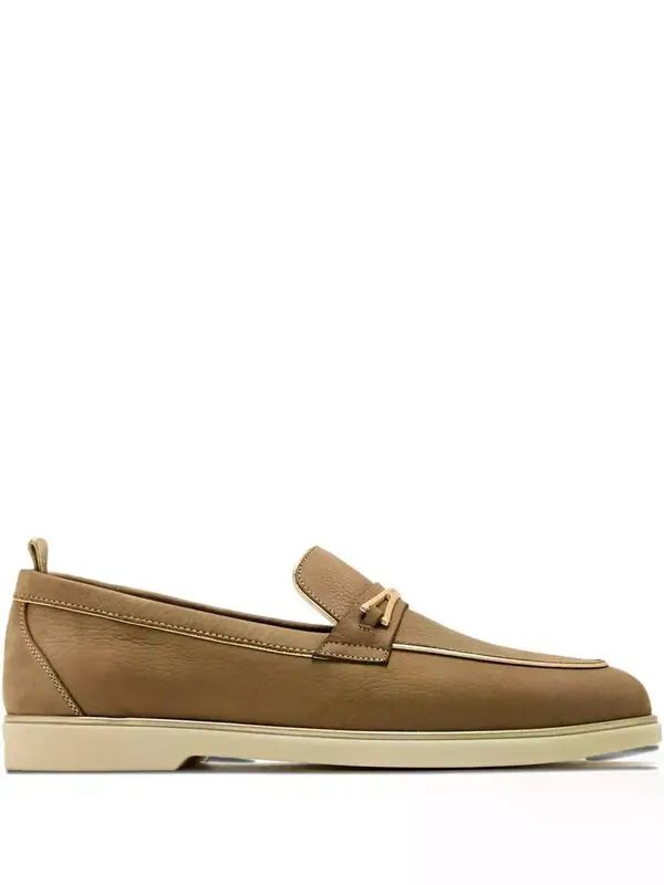 Magnanni Suede Loafers With Decorative Metal Accent - Neutrals