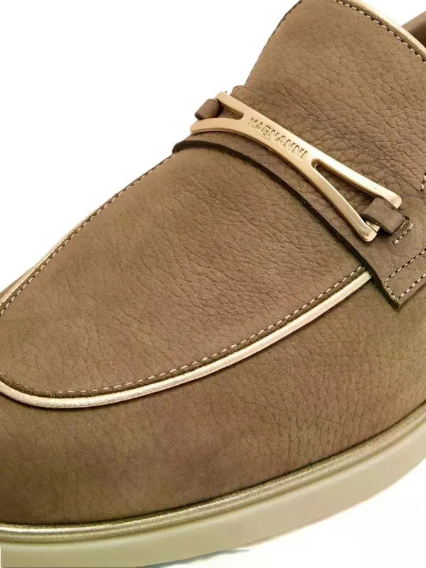 Magnanni Suede Loafers With Decorative Metal Accent - Neutrals