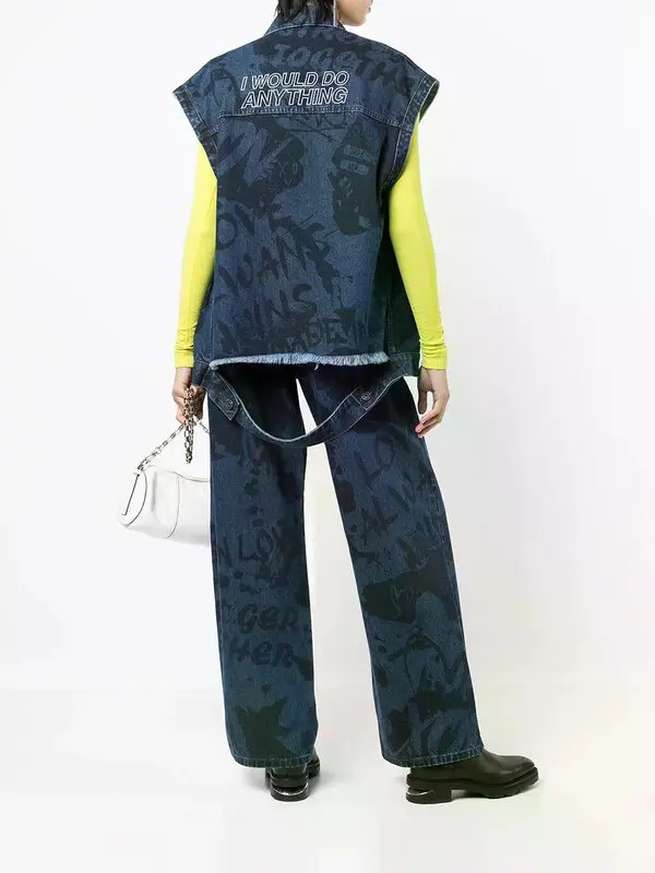 PORTS V Slogan-print Denim Gilet