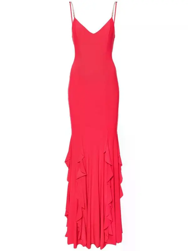 NISSA Ruffled Chiffon Maxi Dress - Red