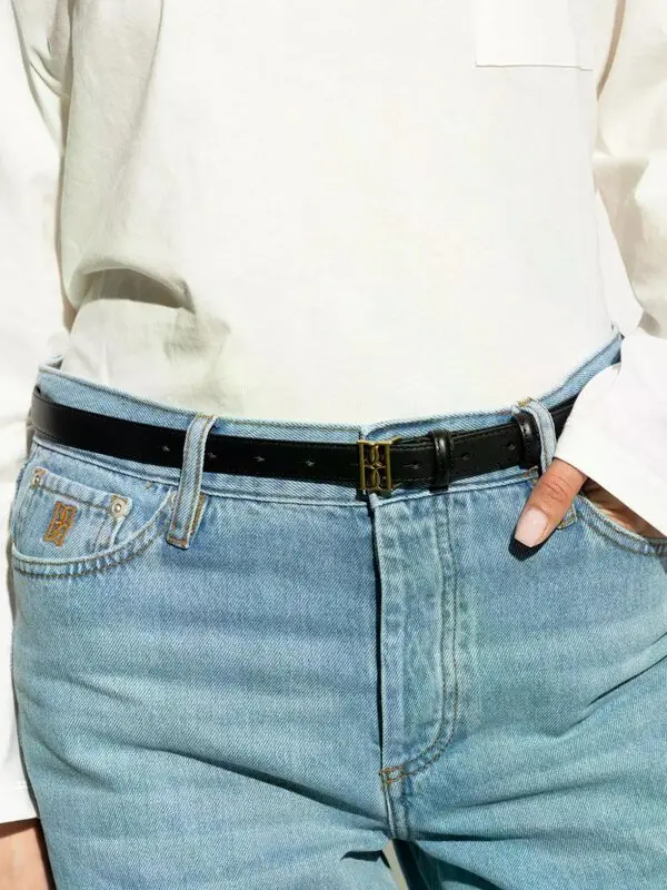 BY MALENE BIRGER Leather Belt With Logo Buckle - Black