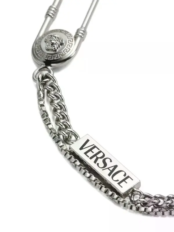 Versace Logo-engraved Safety Pin Bracelet - Silver