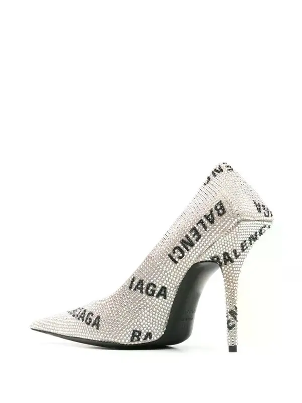 Balenciaga Tone All-over Logo Rhinestone Embellished Pumps - Silver