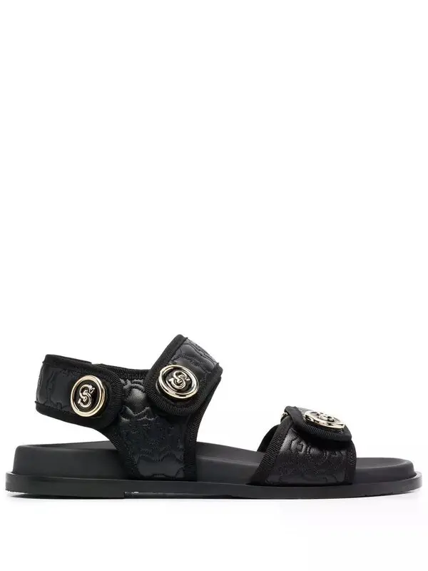 FERRAGAMO Logo Plaque Quilted Leather Sandals