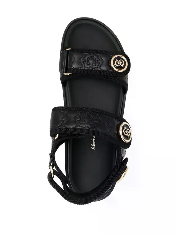 FERRAGAMO Logo Plaque Quilted Leather Sandals