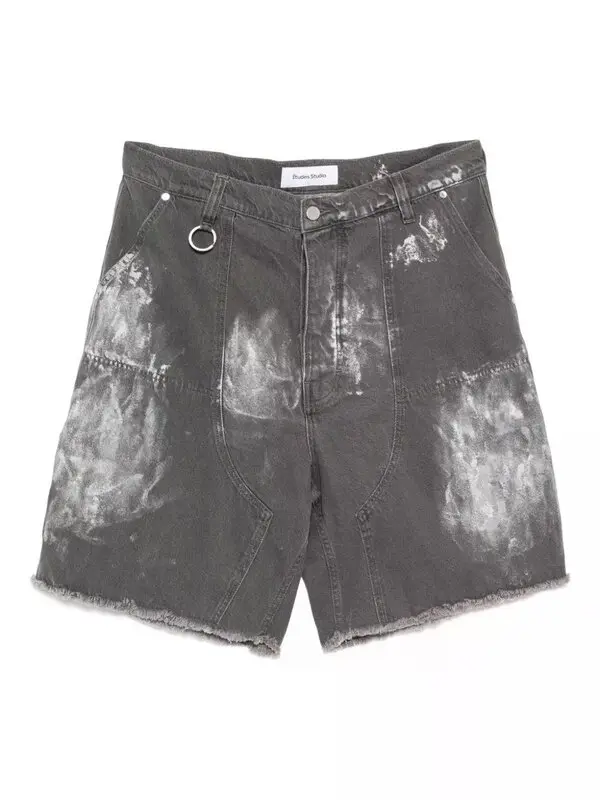 Études Studio Loose Fit Denim Shorts With Spray Paint Effect - Grey