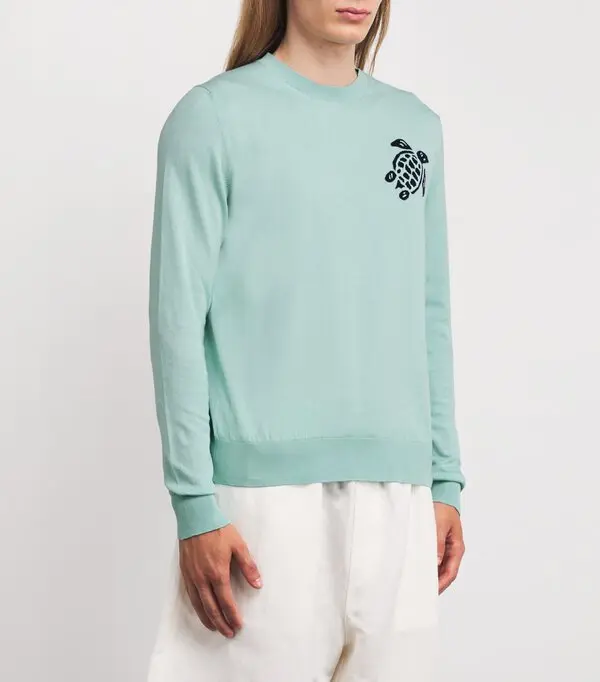 Vilebrequin Cotton Turtle Jacquard Crew Neck Sweater - Blue