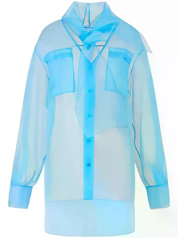 Giorgio Armani Organza Shirt With Scarf Detail - Blue