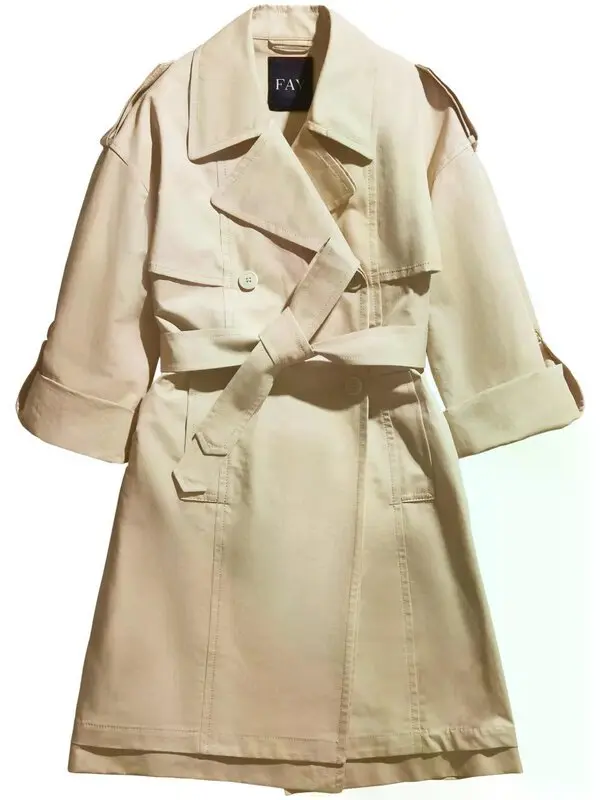 FAY Double-breasted Cotton Trench Coat - Neutrals