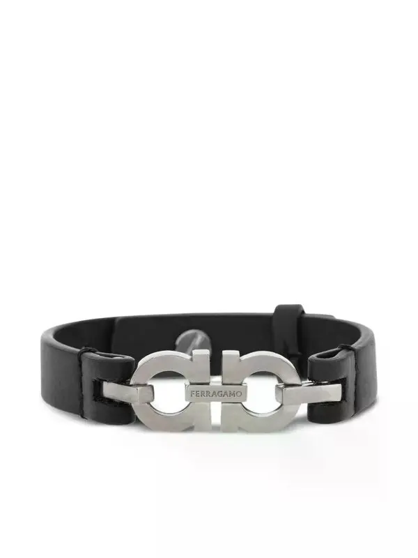 FERRAGAMO Double Gancini Calfskin Bracelet - Silver