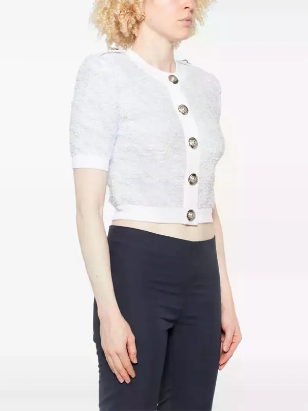 Balmain Short-sleeve Tweed Cardigan With Button Fastening - Blue