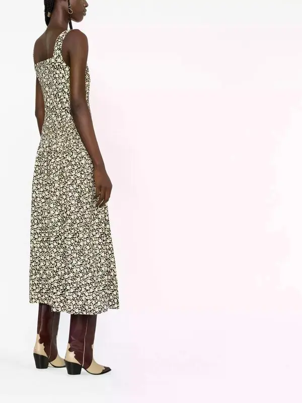 Tory Burch Floral Print Square Neck Sleeveless Flared Dress