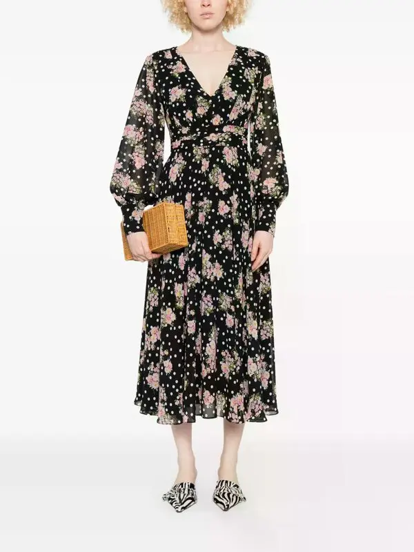 NISSA Printed Midi Dress With Bishop Sleeves
