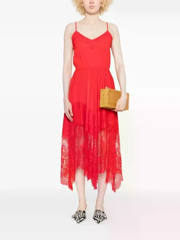 NISSA Lace Trim Midi Dress