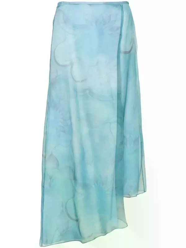 Giorgio Armani Floral Print Asymmetric Silk Organza Skirt - Blue