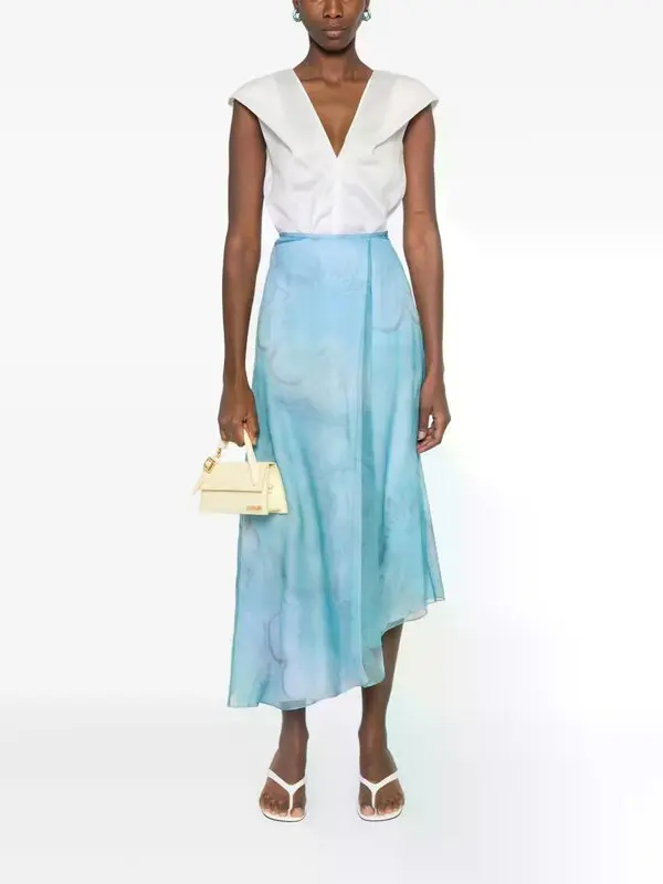 Giorgio Armani Floral Print Asymmetric Silk Organza Skirt